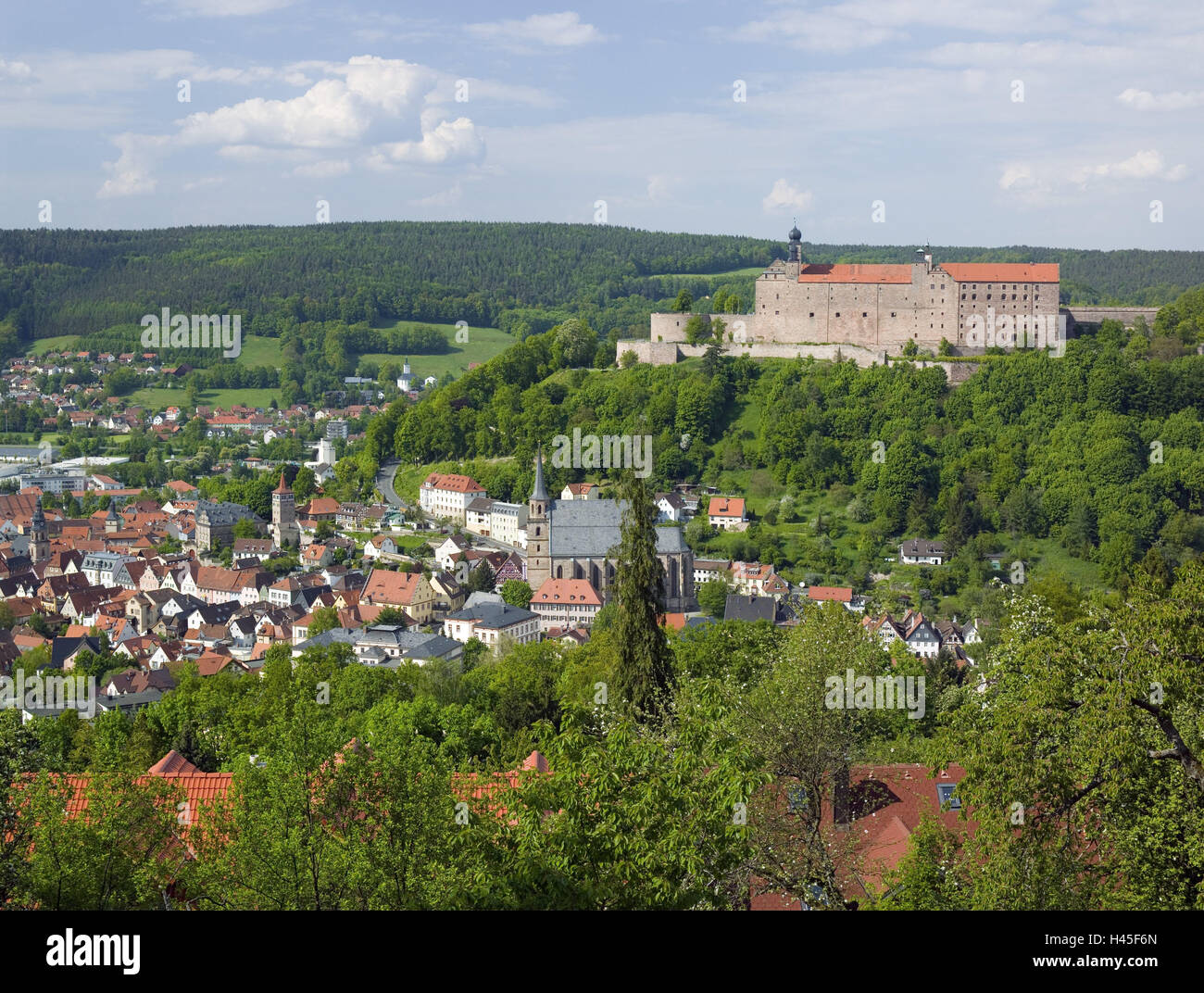 Germany, Bavaria, Kulmbach, town view, castle Plassen, fortress ...