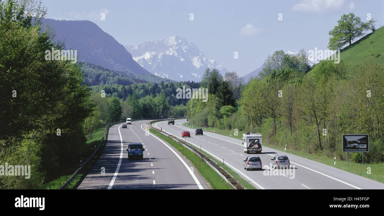 Germany, Bavaria, highway, München-Garmisch, traffic, mountains, Europe ...