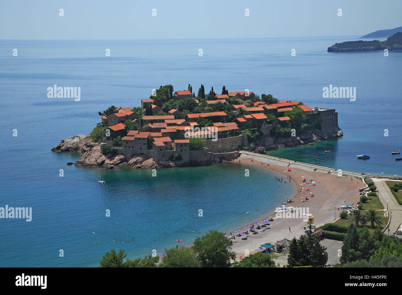 Montenegro, Budva, island Sveti Stefan, overview, Balkan Peninsula ...
