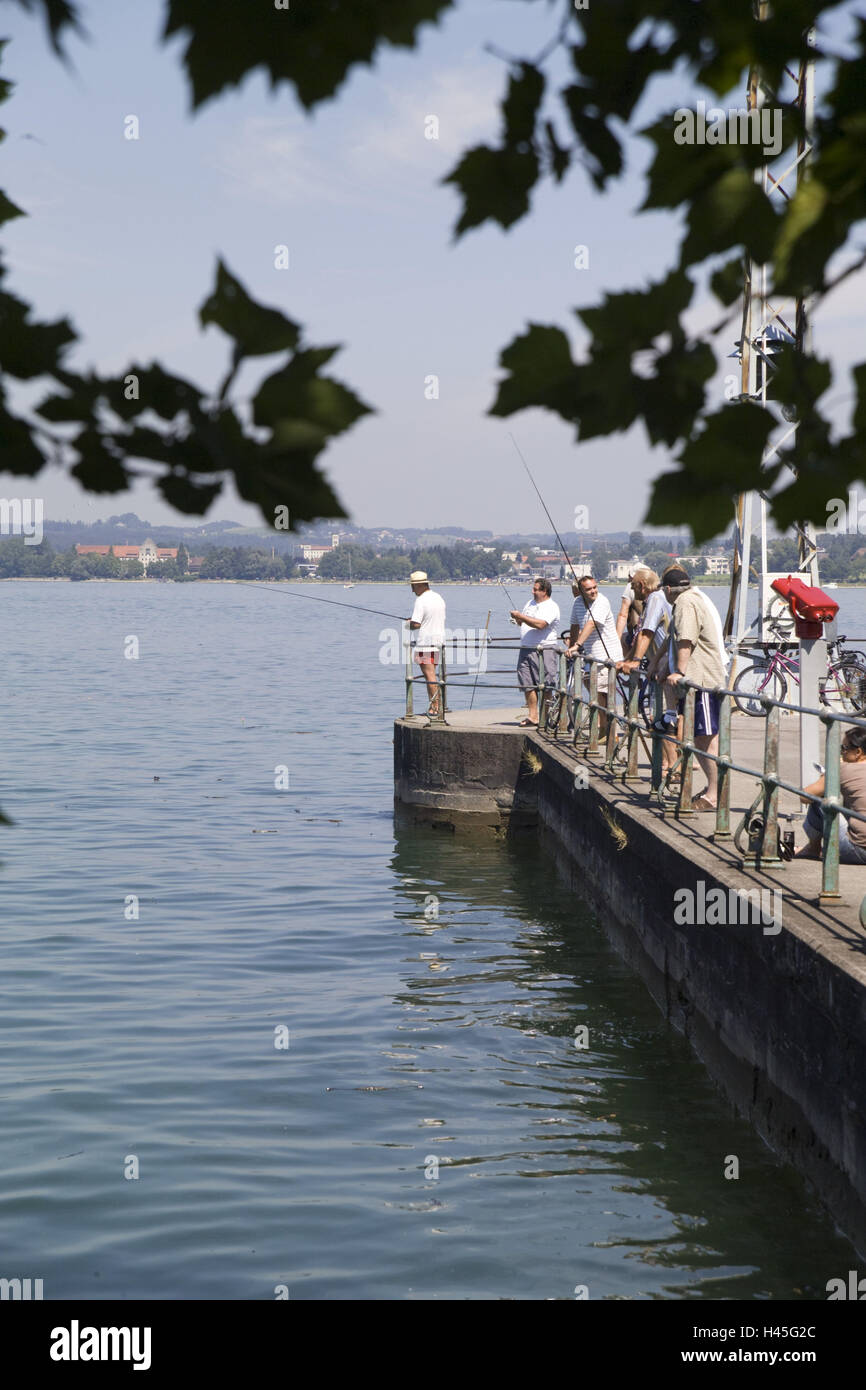 Austria, Bregenz, bank promenade, bridge, angler Stock Photo - Alamy