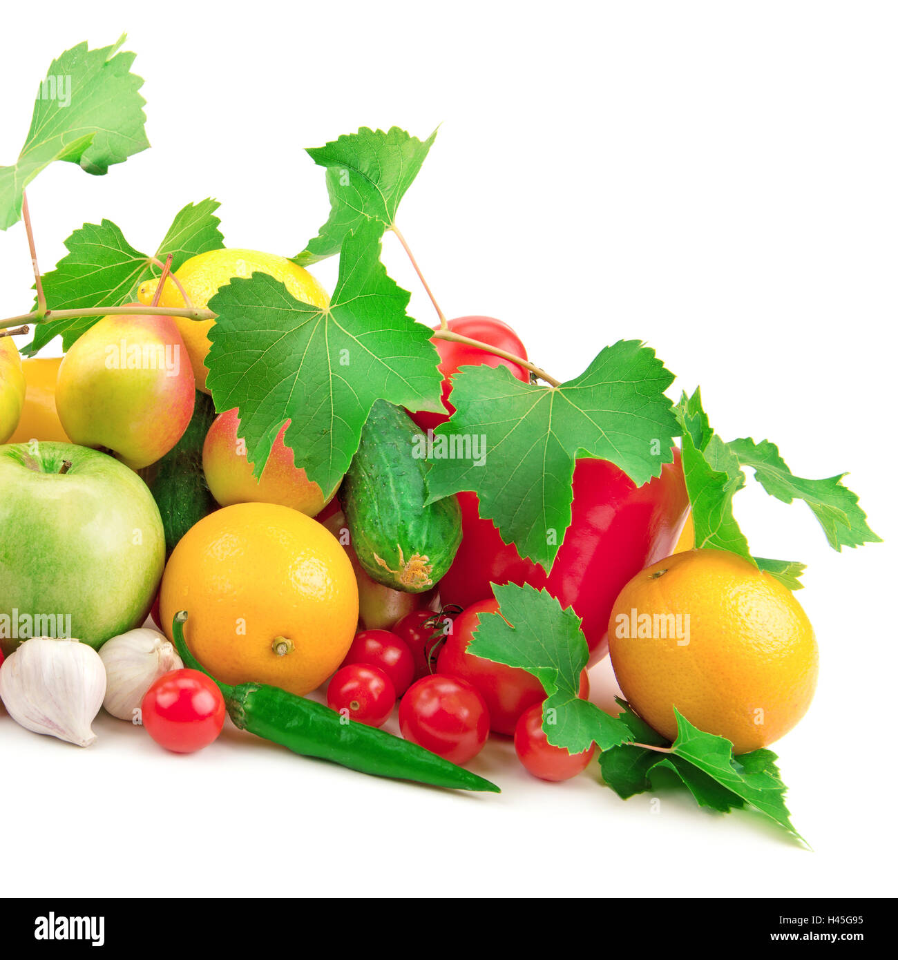 composition of fruits and vegetables isolated on white background Stock ...