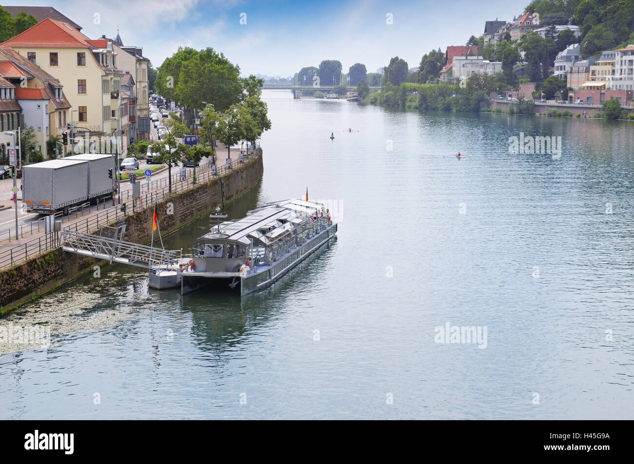 navigable river, urban promenade and pleasure vessel Stock Photo - Alamy