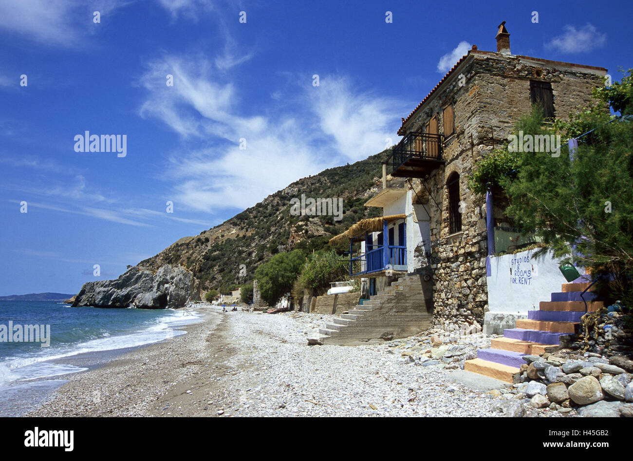 Greece, island Lesbos, Melinda, local view, houses, gravel beach ...