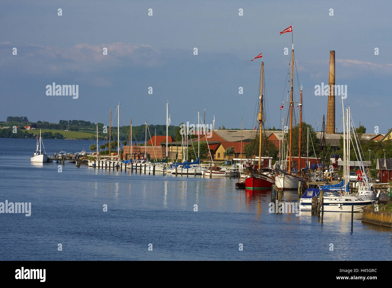 Denmark, Broager, fishing harbour, boots Stock Photo - Alamy