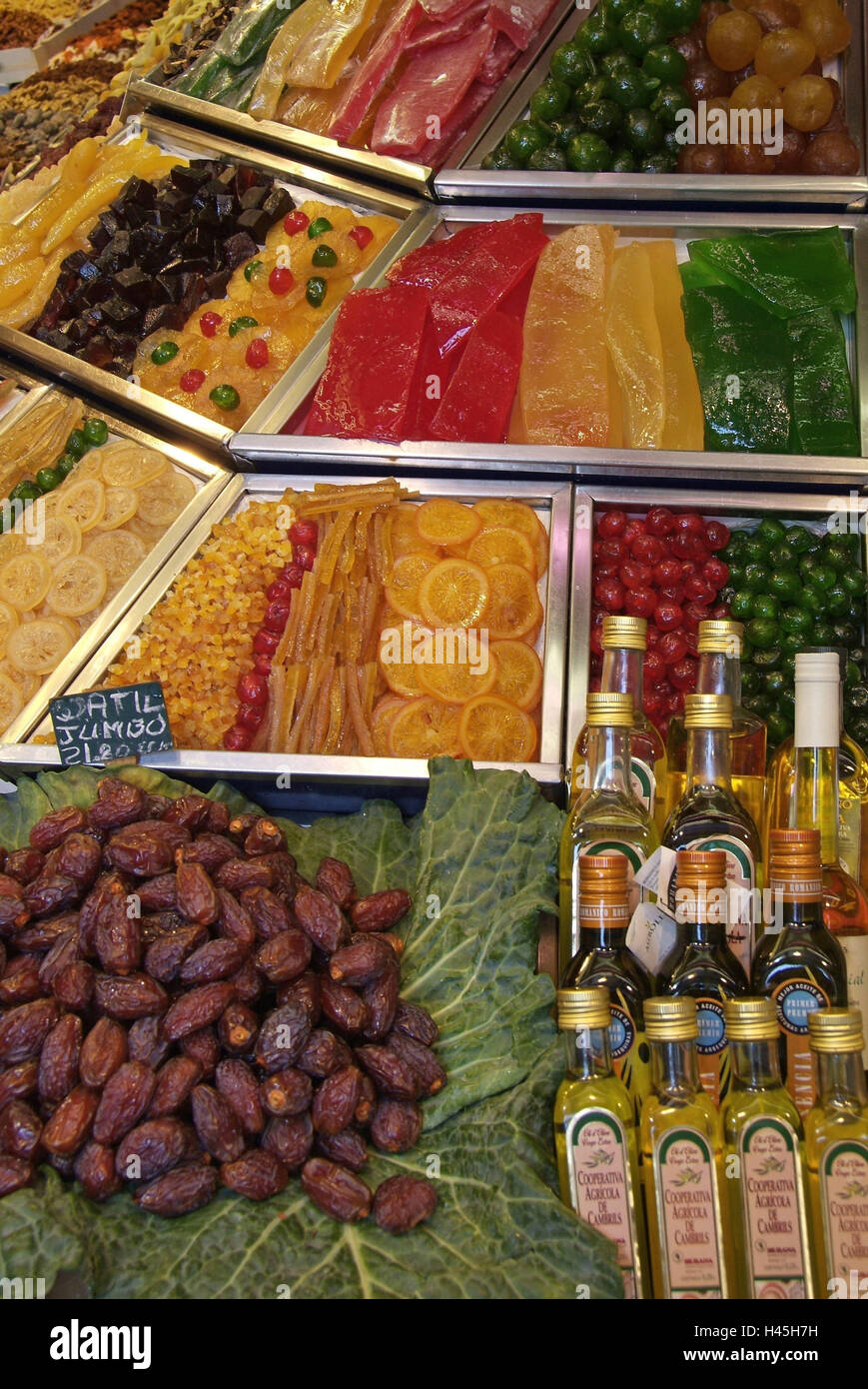 Spain, Catalonia, Barcelona, market, detail, candied fruits Stock Photo ...