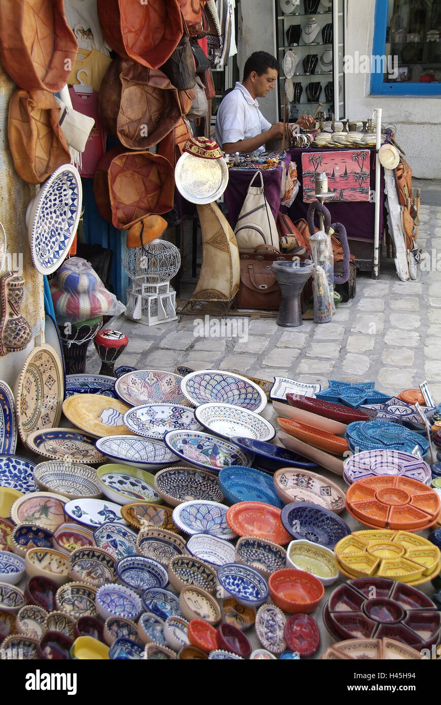 Tunisia, Djerba, Houmt-Souk, bazaar, pottery, copper smith Stock Photo ...