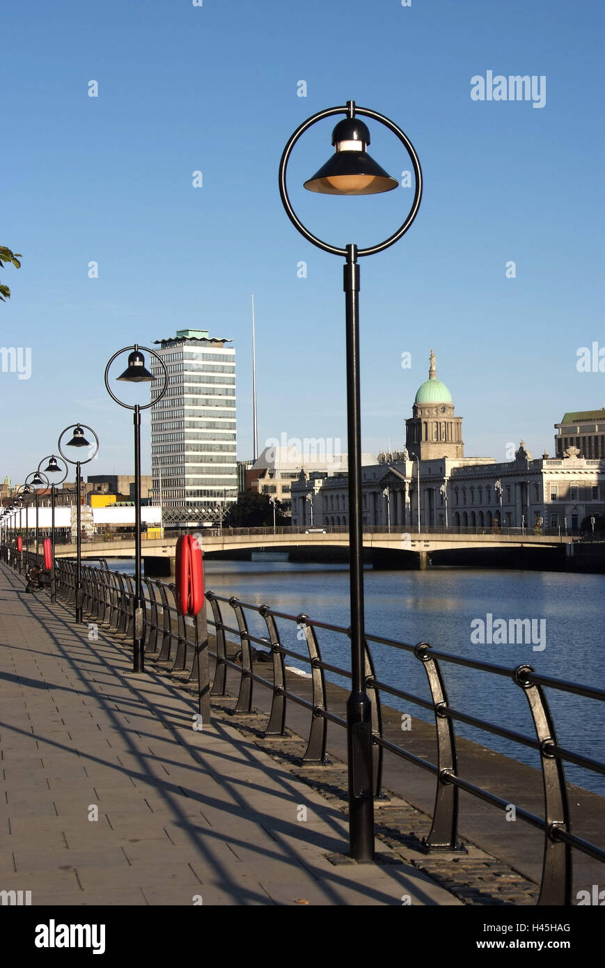 Ireland, Dublin, Docklands, City Quay, River Liffey, promenade, bridge ...