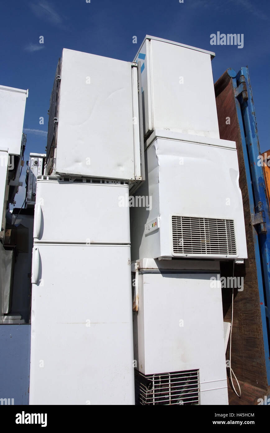 Electric waste, disused devices, garbage dump, container Stock Photo ...