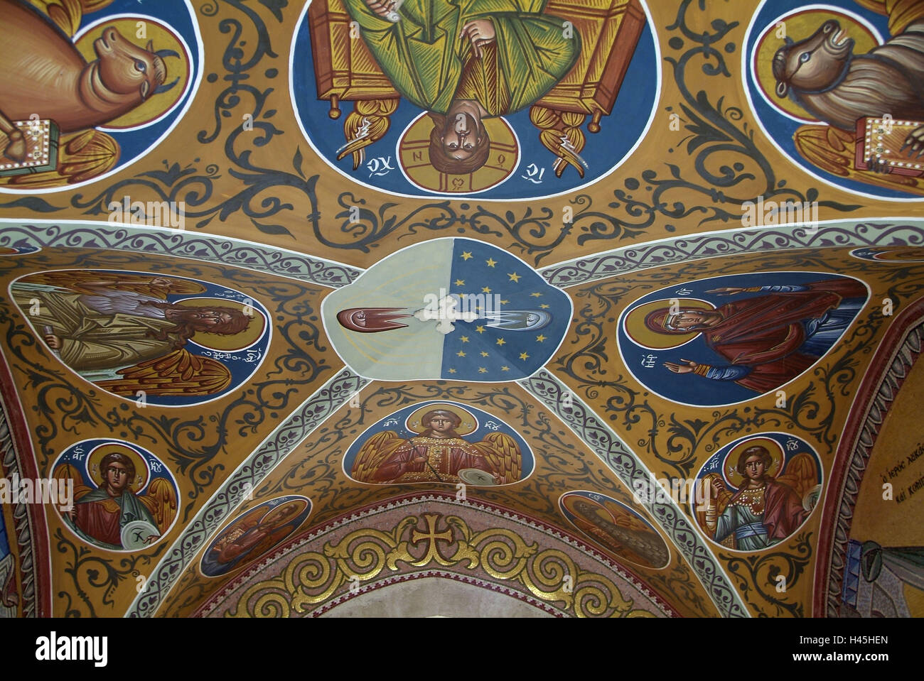 Cyprus, Greek part, cloister Kykkos, ceiling fresco, mosaics Stock ...