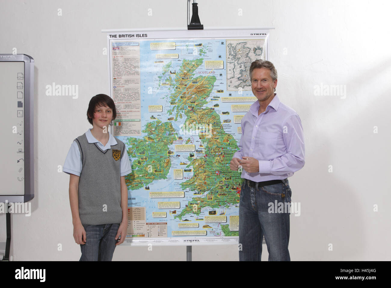 Schoolboys, classrooms, teachers, geography, notice board, stand Stock ...