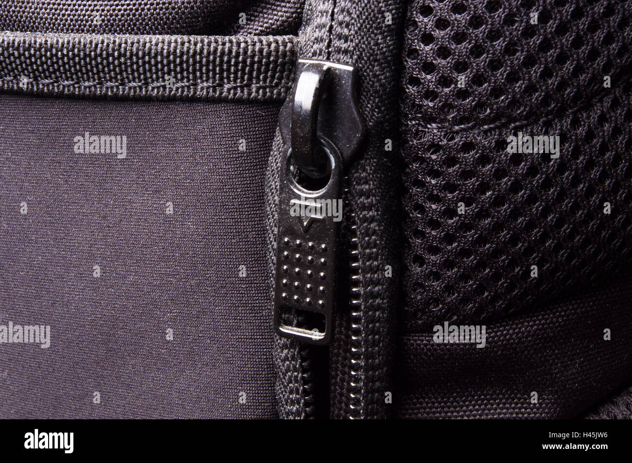 closeup of the fittings and pockets in the black photo backpack Stock ...