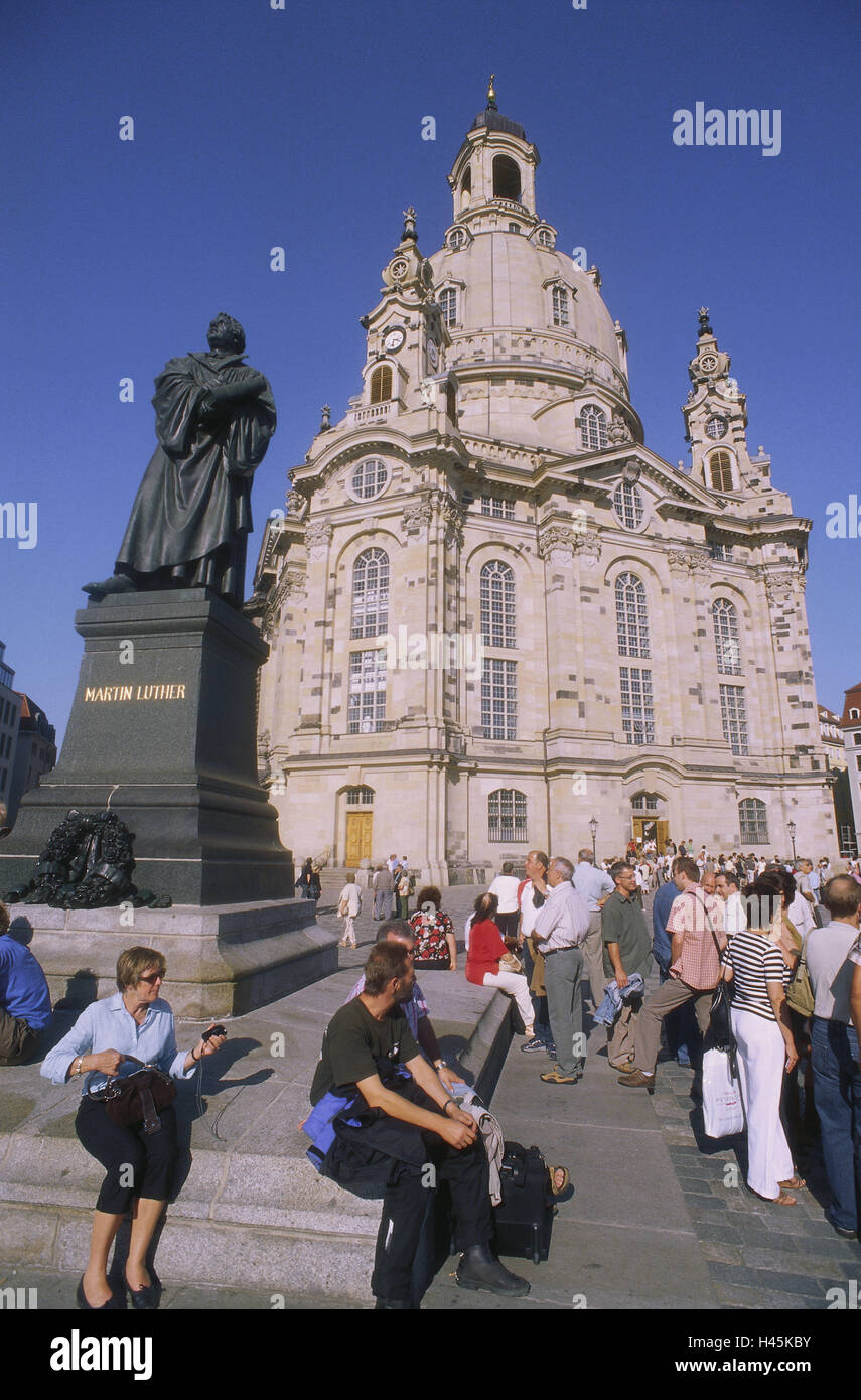 Germany, Saxony, Dresden, Church Our Lady, forecourt, Luther-Statue ...
