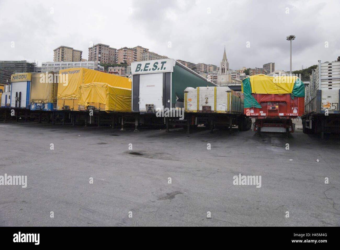 Italy, Genoa, harbour, truck trailer Stock Photo - Alamy
