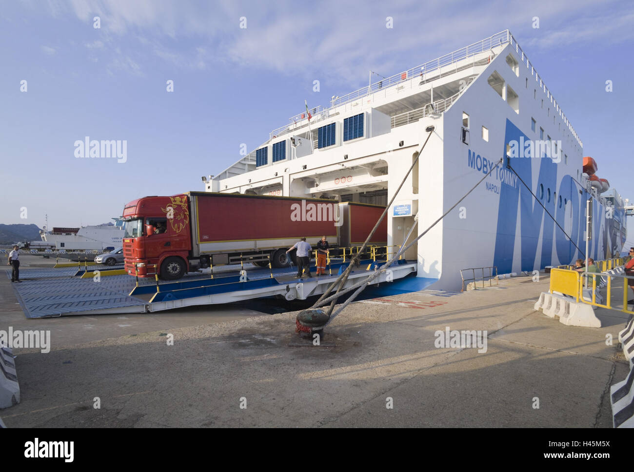 Italy, Sardinia, 'Moby Line' ferry, Olbia, harbour Stock Photo - Alamy