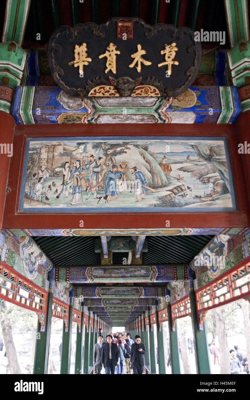 China, Peking, summer palace, long, colonnade, wooden, detail, paints ...