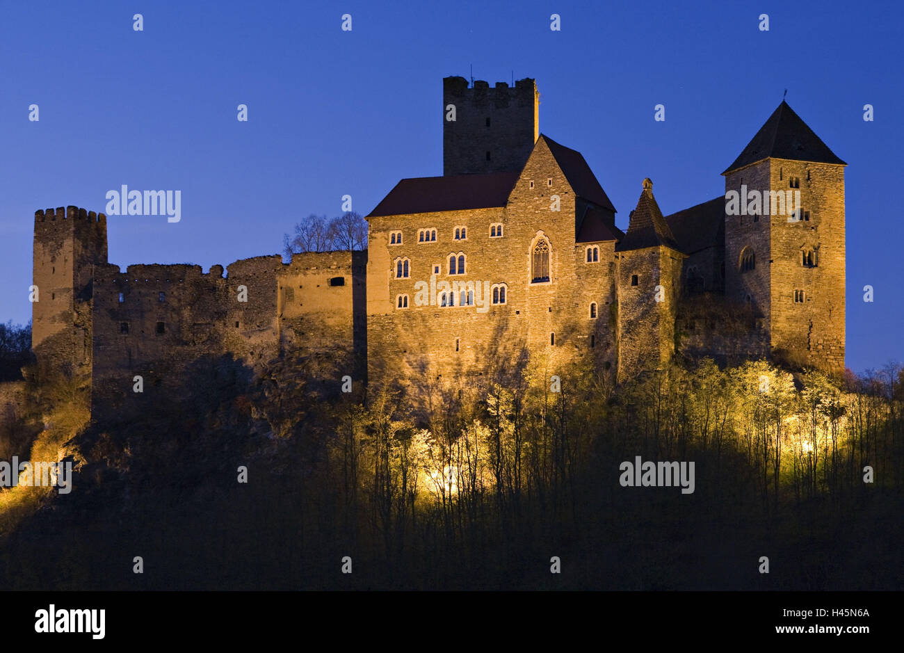 Austria, Lower Austria, forest fourth, castle Hardegg, lighting ...
