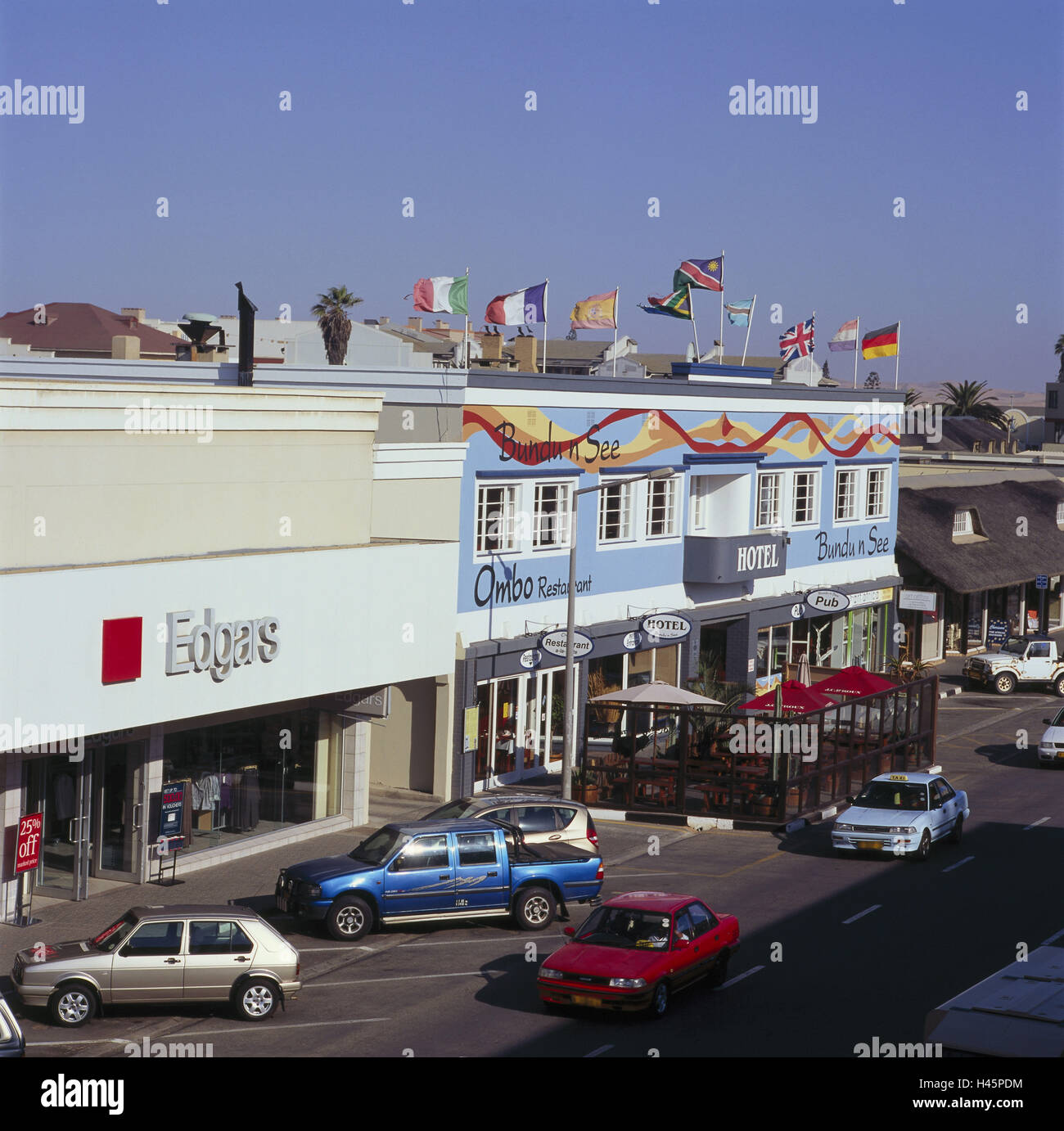 Namibia, Swakopmund, commercial buildings, street scene, South-West ...