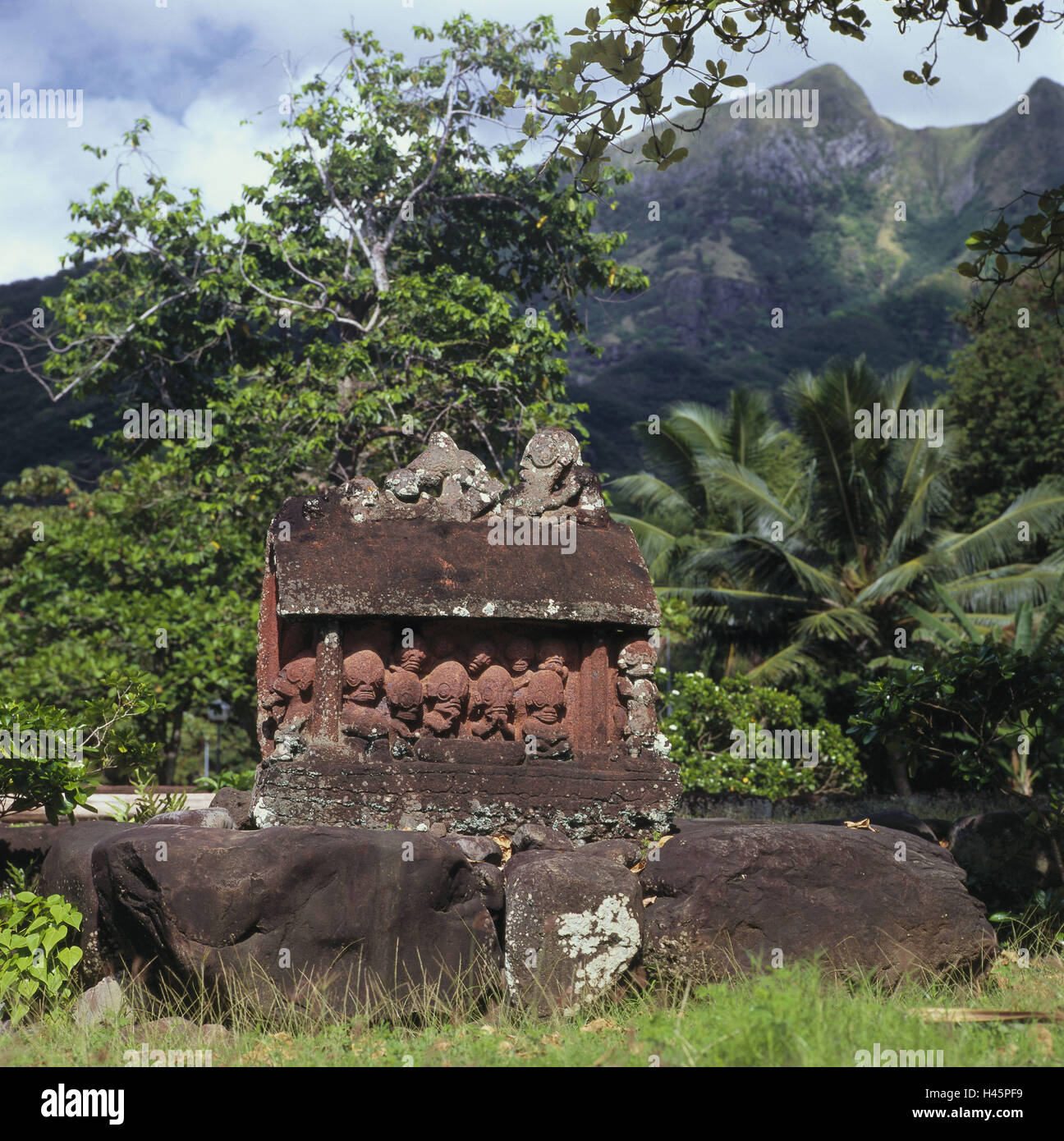 French Polynesia, Nuku Hiva, Temehea, lava rock, sculptures, rock ...