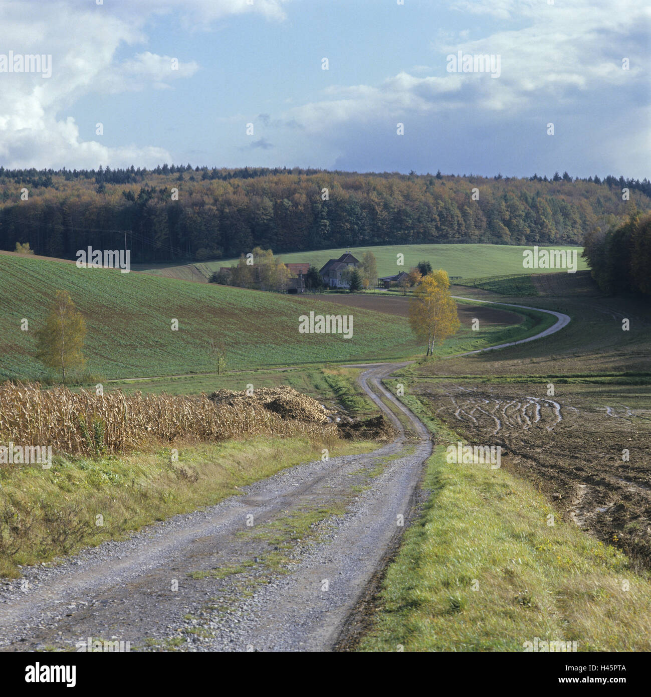 Hill scenery, farm, autumn Stock Photo - Alamy