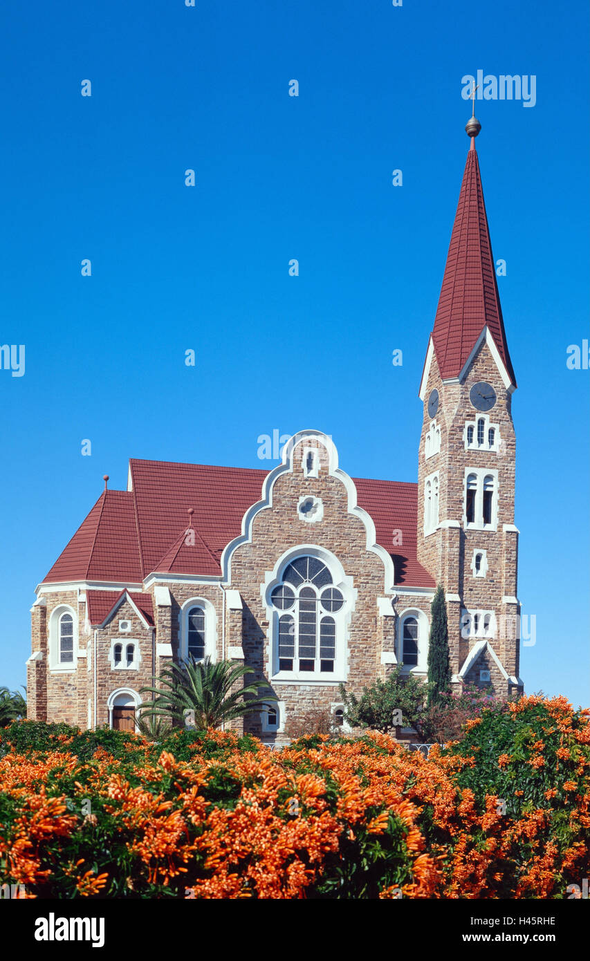 Africa, Namibia, Windhoek, Protestant church, flowers, South-West ...