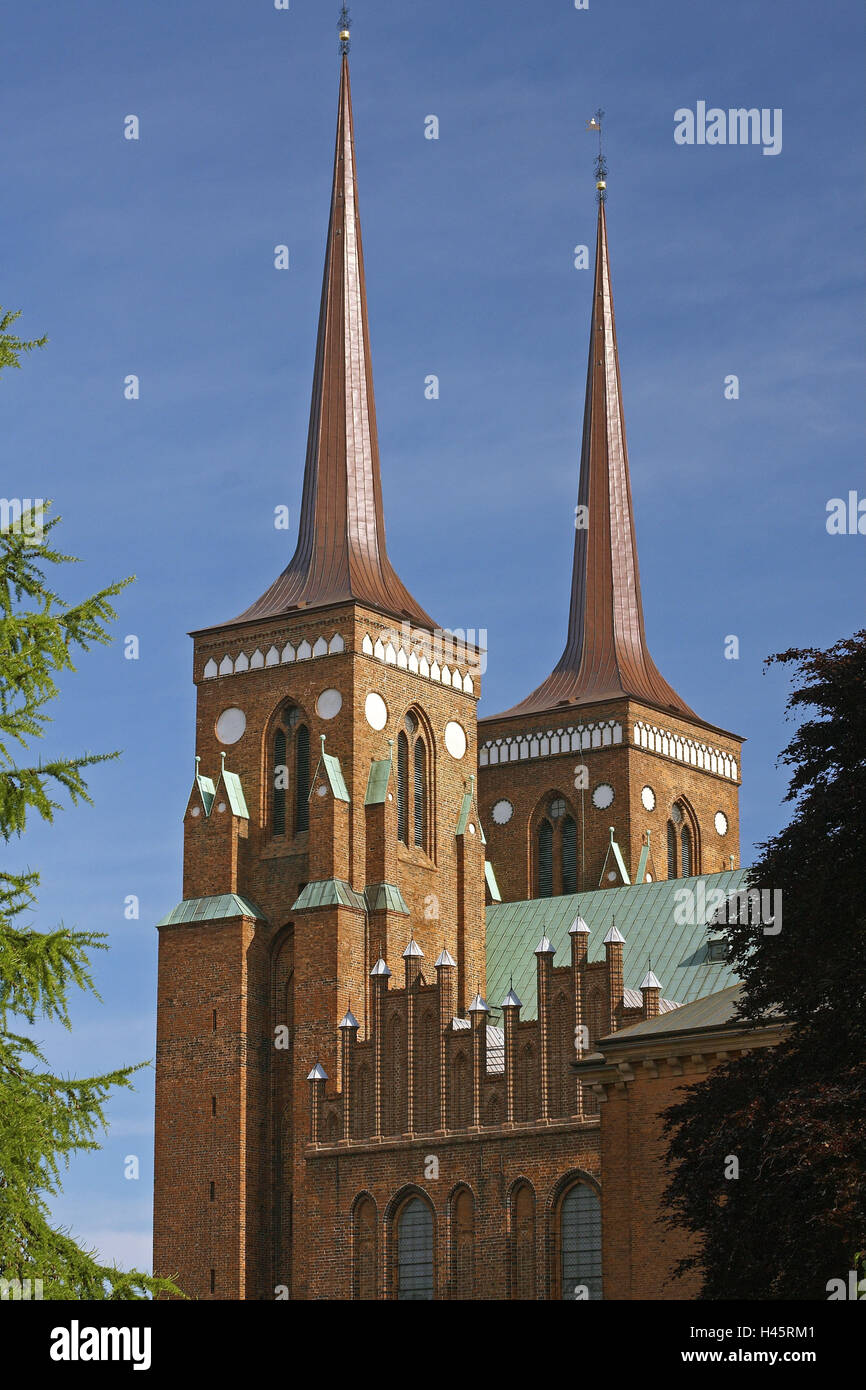 Denmark, Roskilde, brick building, cathedral, double spire Stock Photo ...