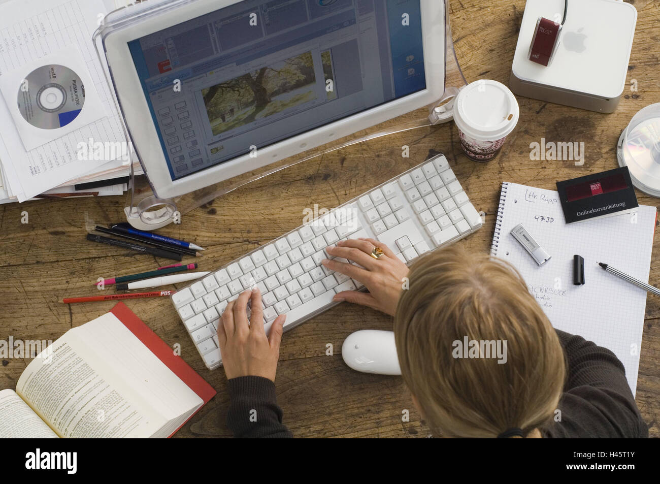 student, desk, computer-work, top view, no property release, series ...