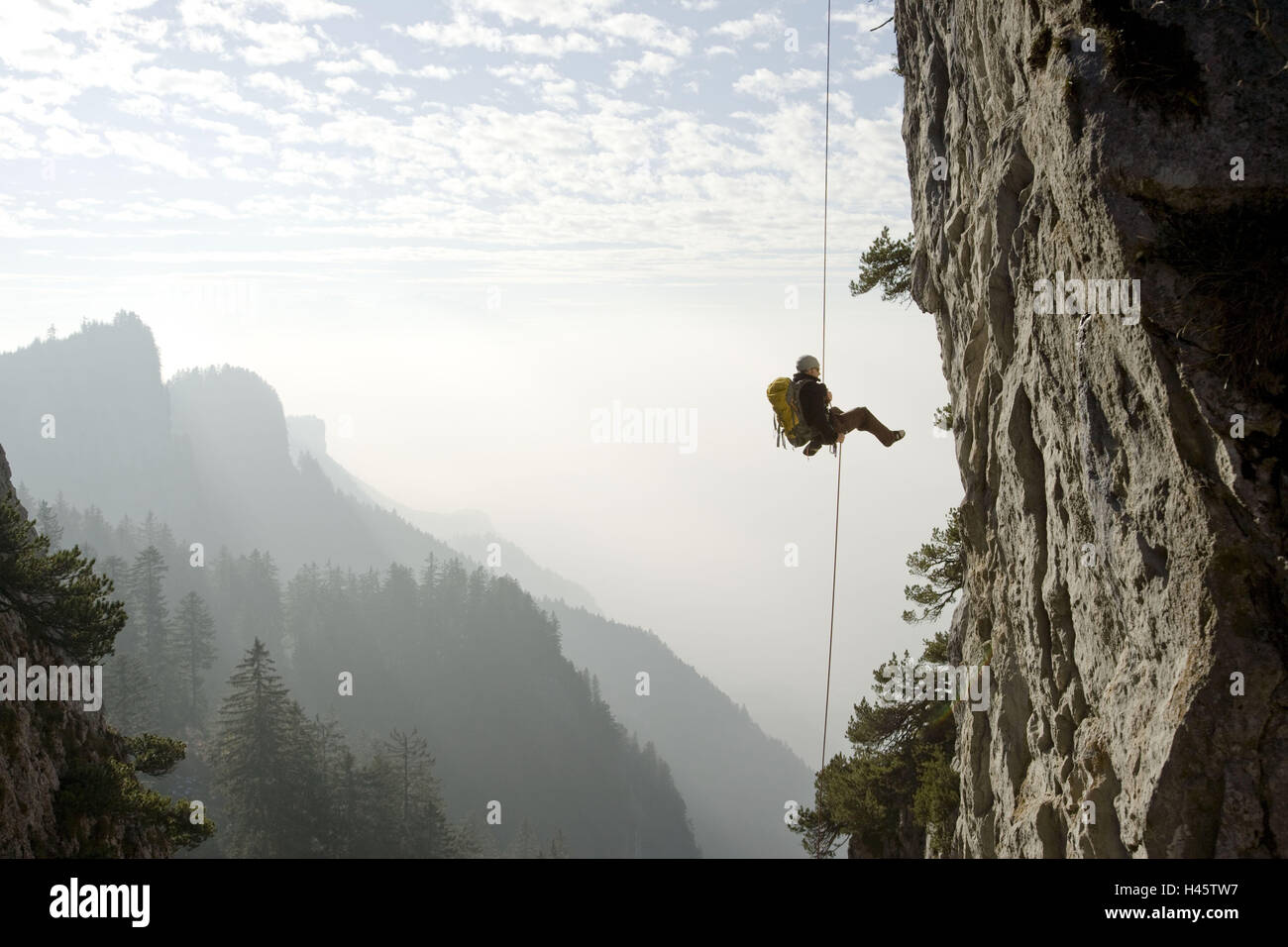 Austria, Vorarlberg, Hohenems, climbing area 'Löwenzähne', cliff face ...