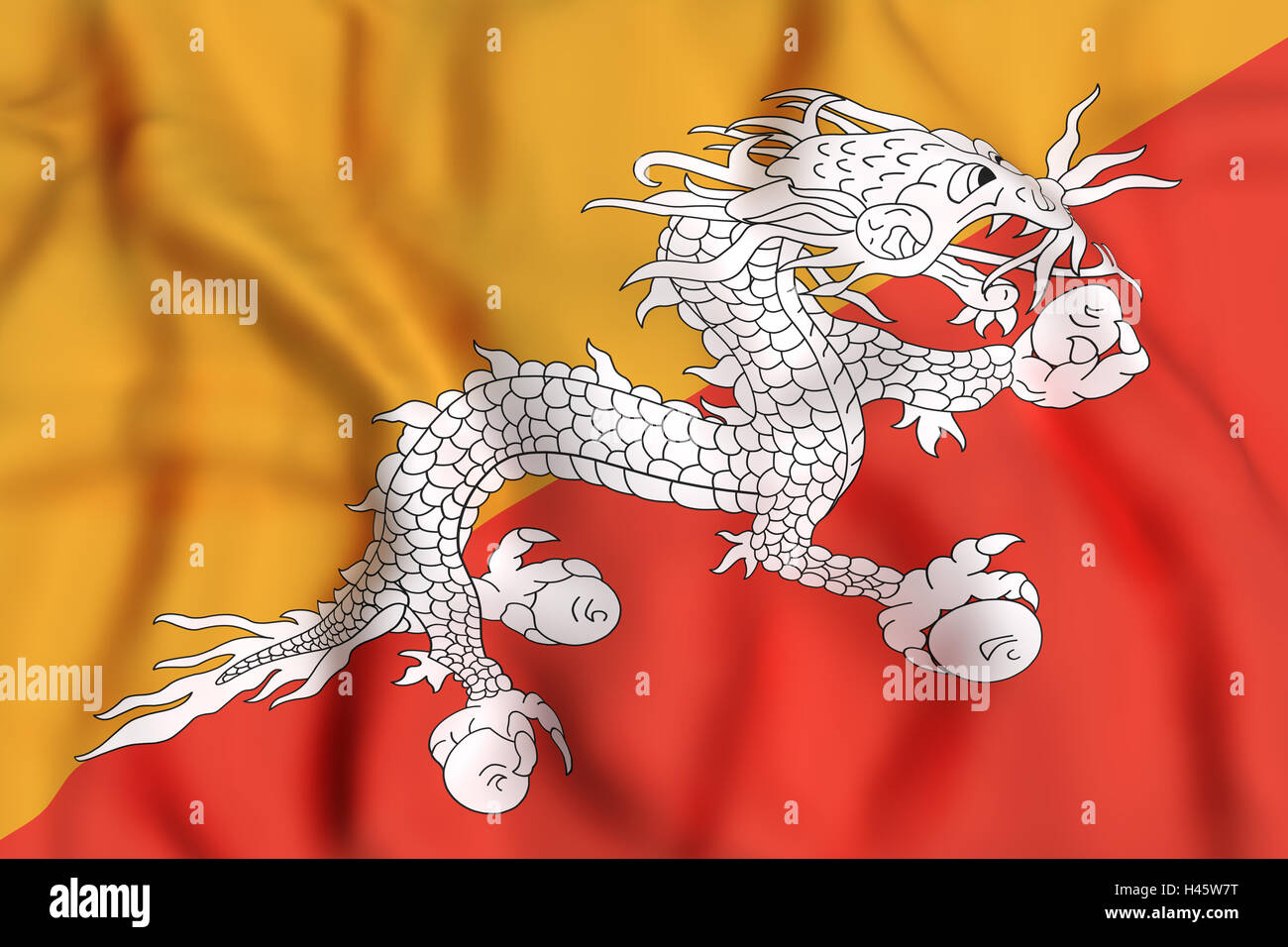 3d rendering of Kingdom of Bhutan flag waving Stock Photo - Alamy