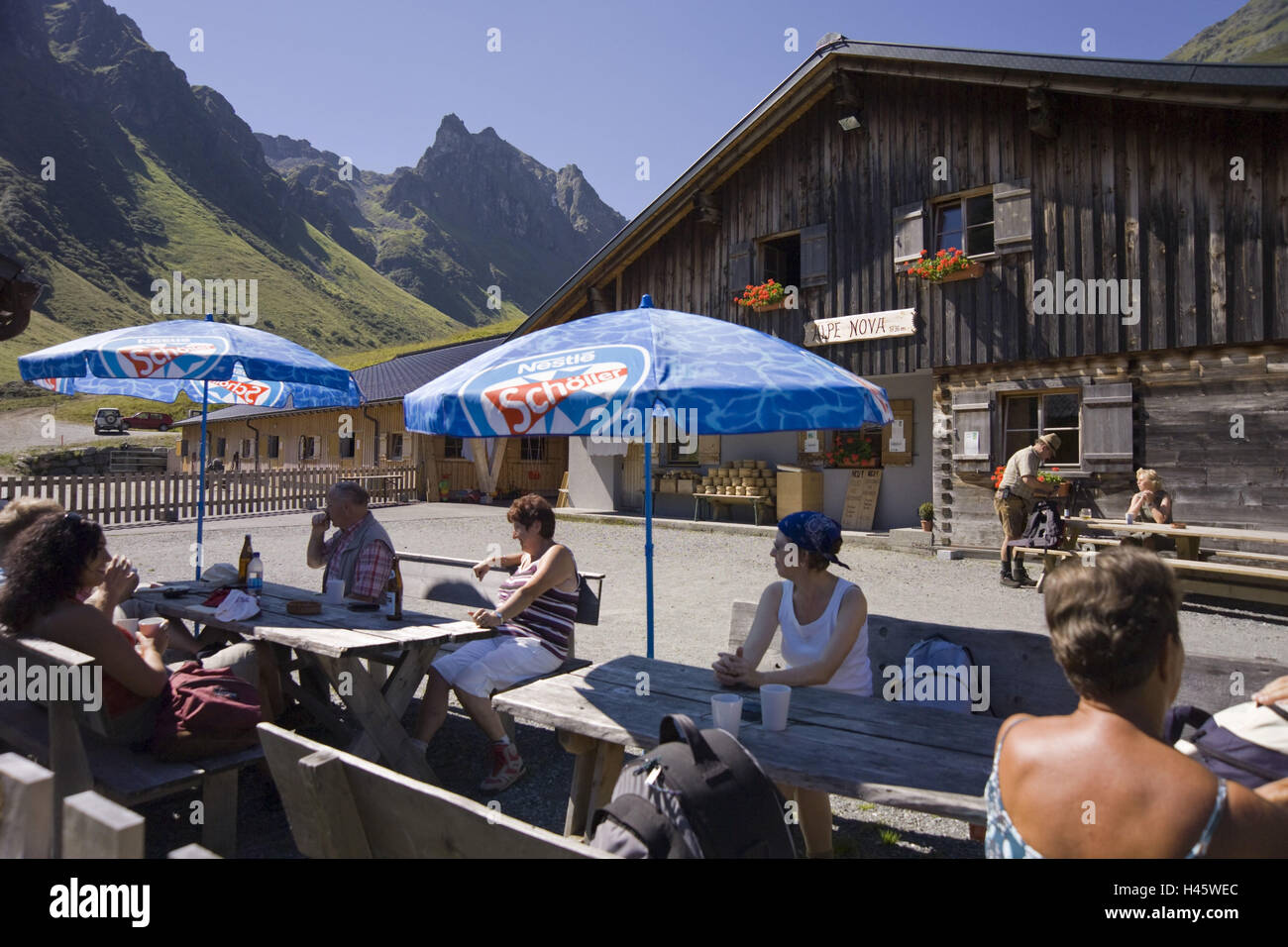Austria, Montafon, alp, nightmares Nova, sun terrace, tourist Stock ...
