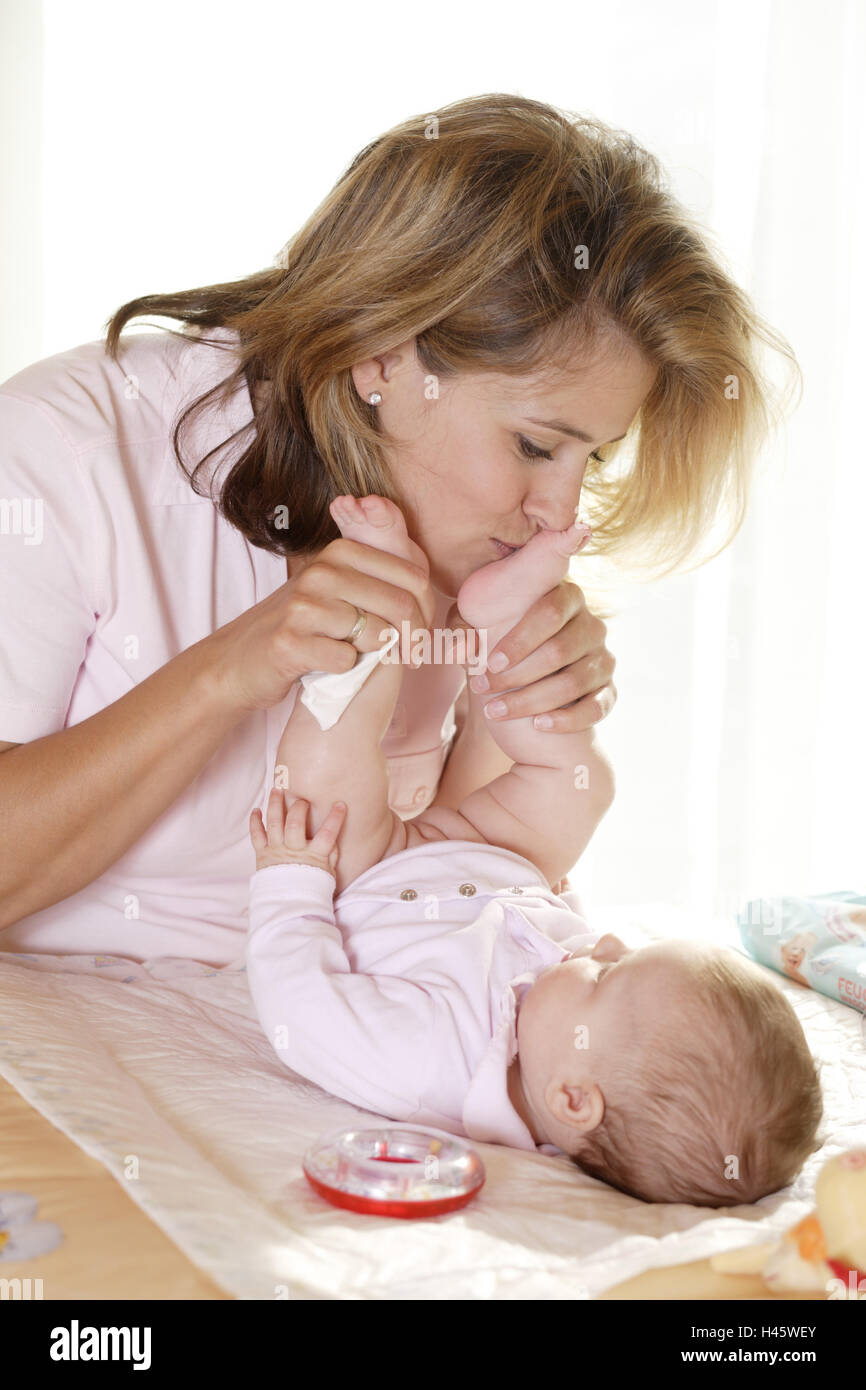 Woman, young, baby, compress table, care Stock Photo - Alamy