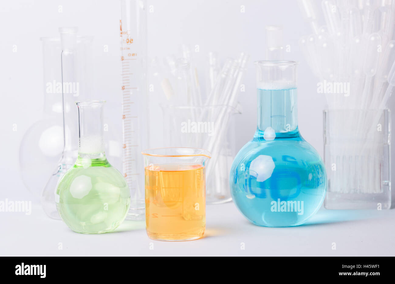 Research lab assorted glassware equipment detail Stock Photo - Alamy