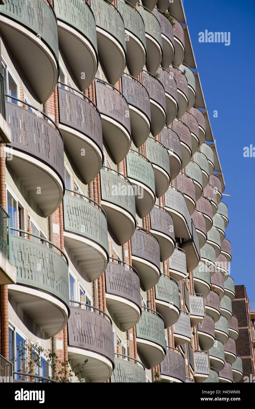 Spain, Barcelona, house facade, balconies, detail, Catalonia, town ...
