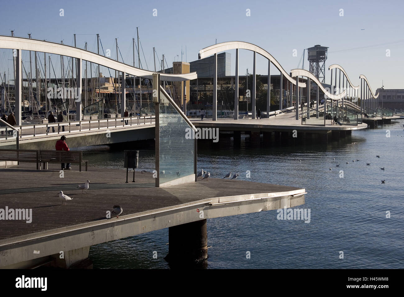 Spain, Barcelona, Rambla del Mar, bridge, harbour, Catalonia, town ...