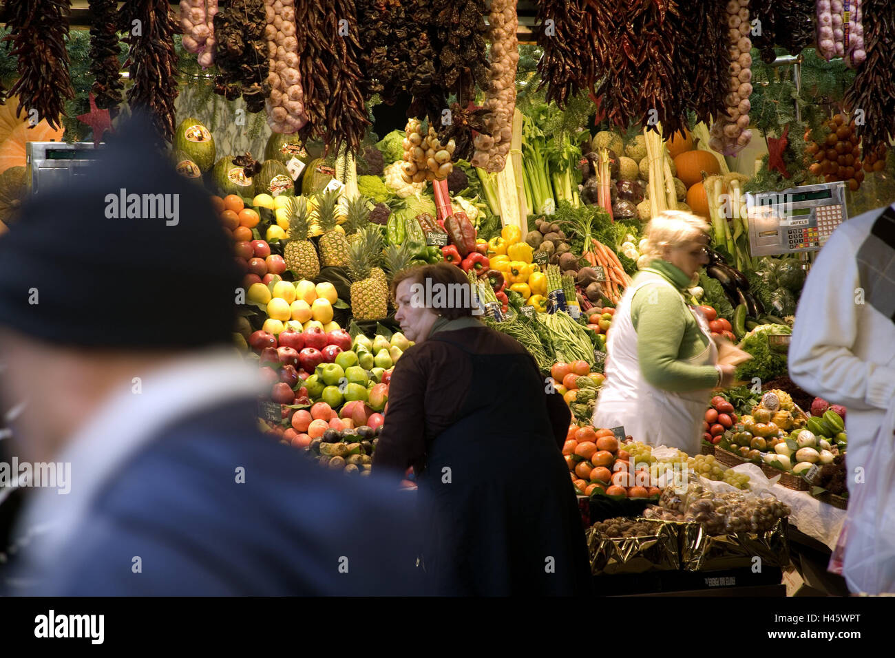 Spain, Barcelona, market La Boqueria, product, sales, fruit, vegetables ...