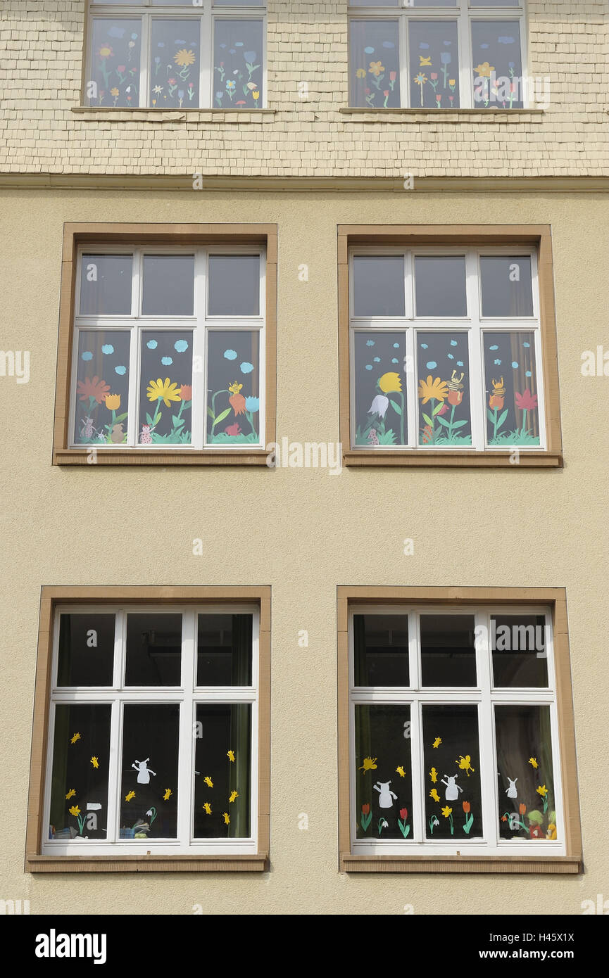 School, facade, window, outside, detail, elementary school, Friedrich's ...