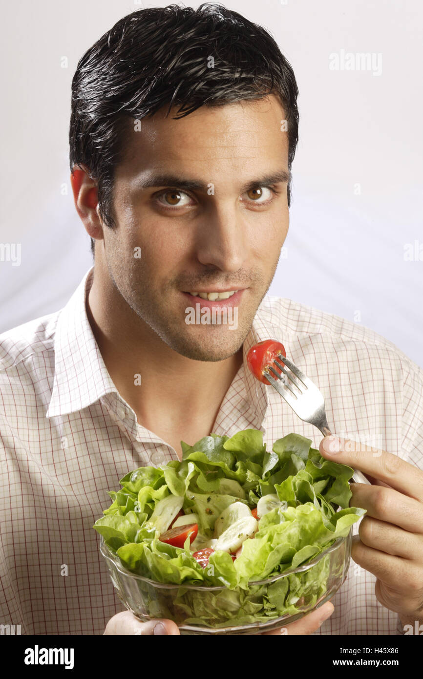 Man, young, salad eat, portrait Stock Photo - Alamy