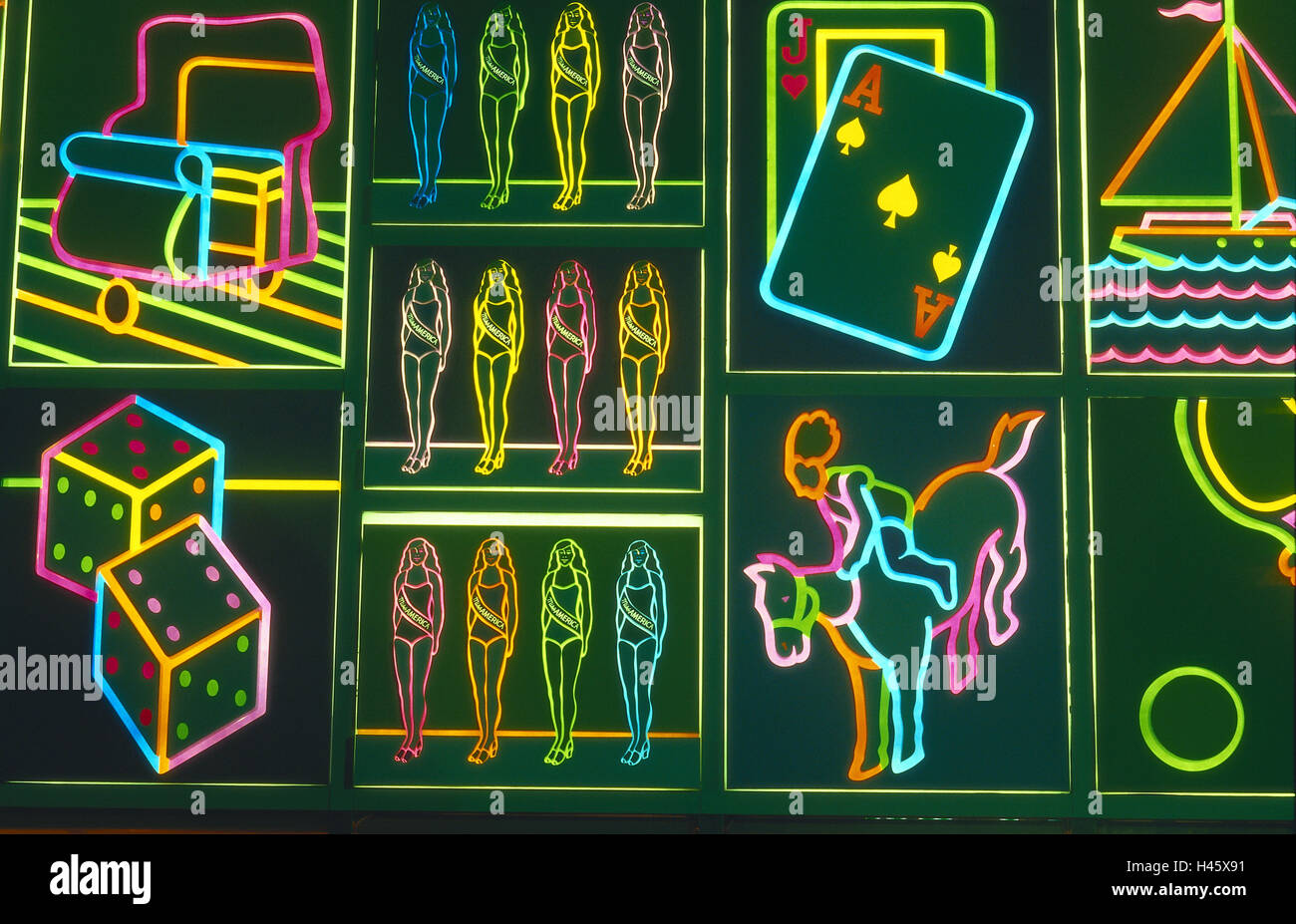 Neon lights, neon child, casino, detail, ace, cube, neon light ...