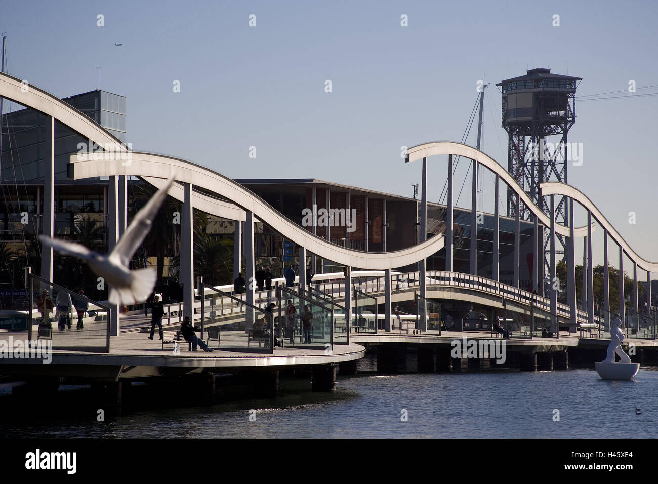 Spain, Barcelona, Rambla del Mar, bridge, harbour, Catalonia, town ...