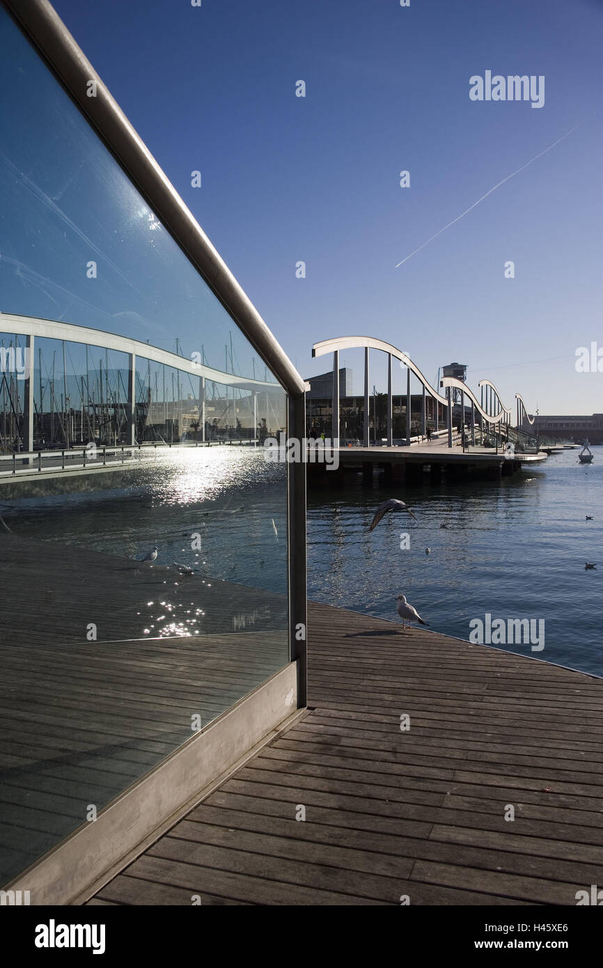 Spain, Barcelona, Rambla del Mar, bridge, harbour, Catalonia, town ...
