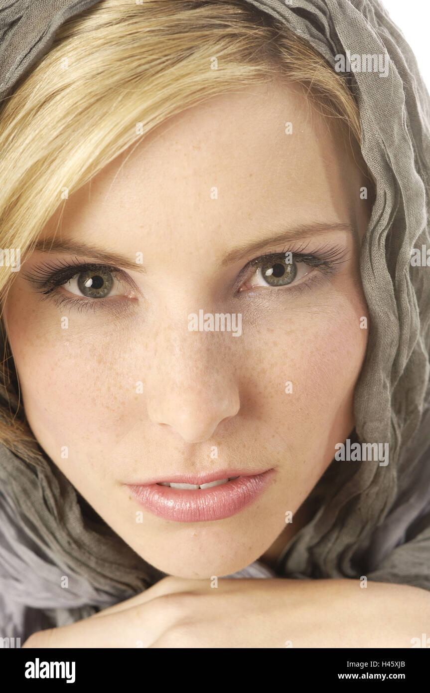 Woman, young, blond, portrait, make-up, truncated Stock Photo - Alamy