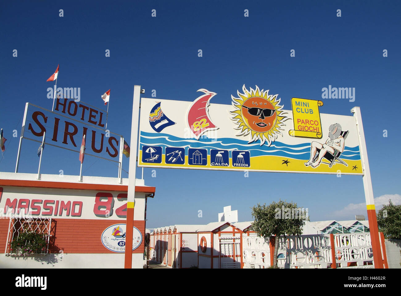 Italy, Emilia-Romagna, Adriatic, Riccione, beach, signs Stock Photo - Alamy