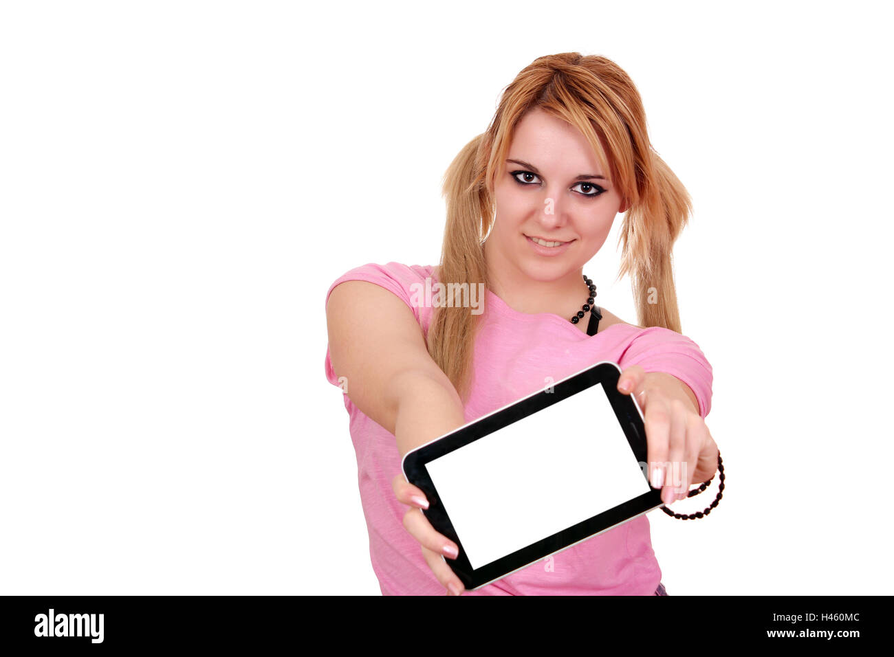 beautiful girl with tablet pc posing Stock Photo - Alamy