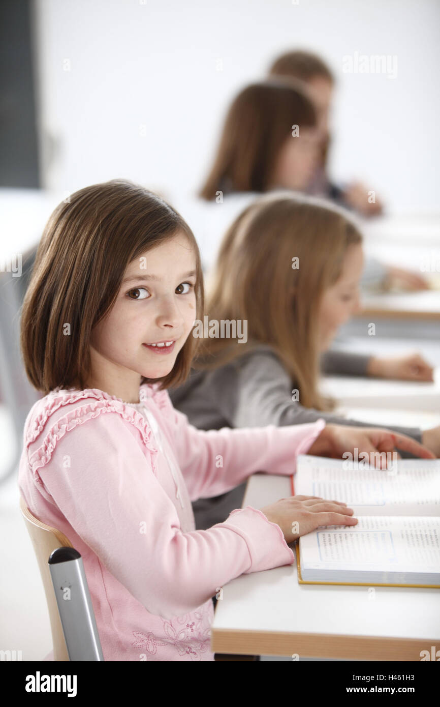 Girl, school desk, lessons, learn Stock Photo - Alamy