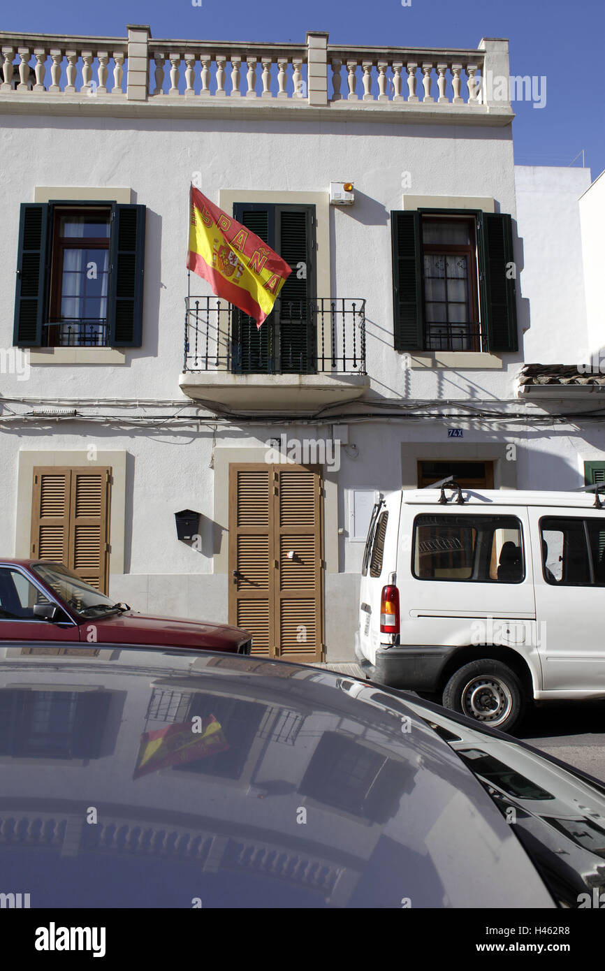 Spain, the Balearic Islands, Majorca, house facade, flag Stock Photo ...