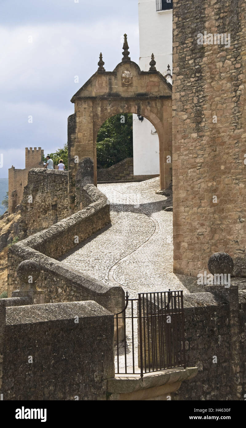 Spain, province Malaga, Andalusia, Ronda, gate of the bridge Stock ...