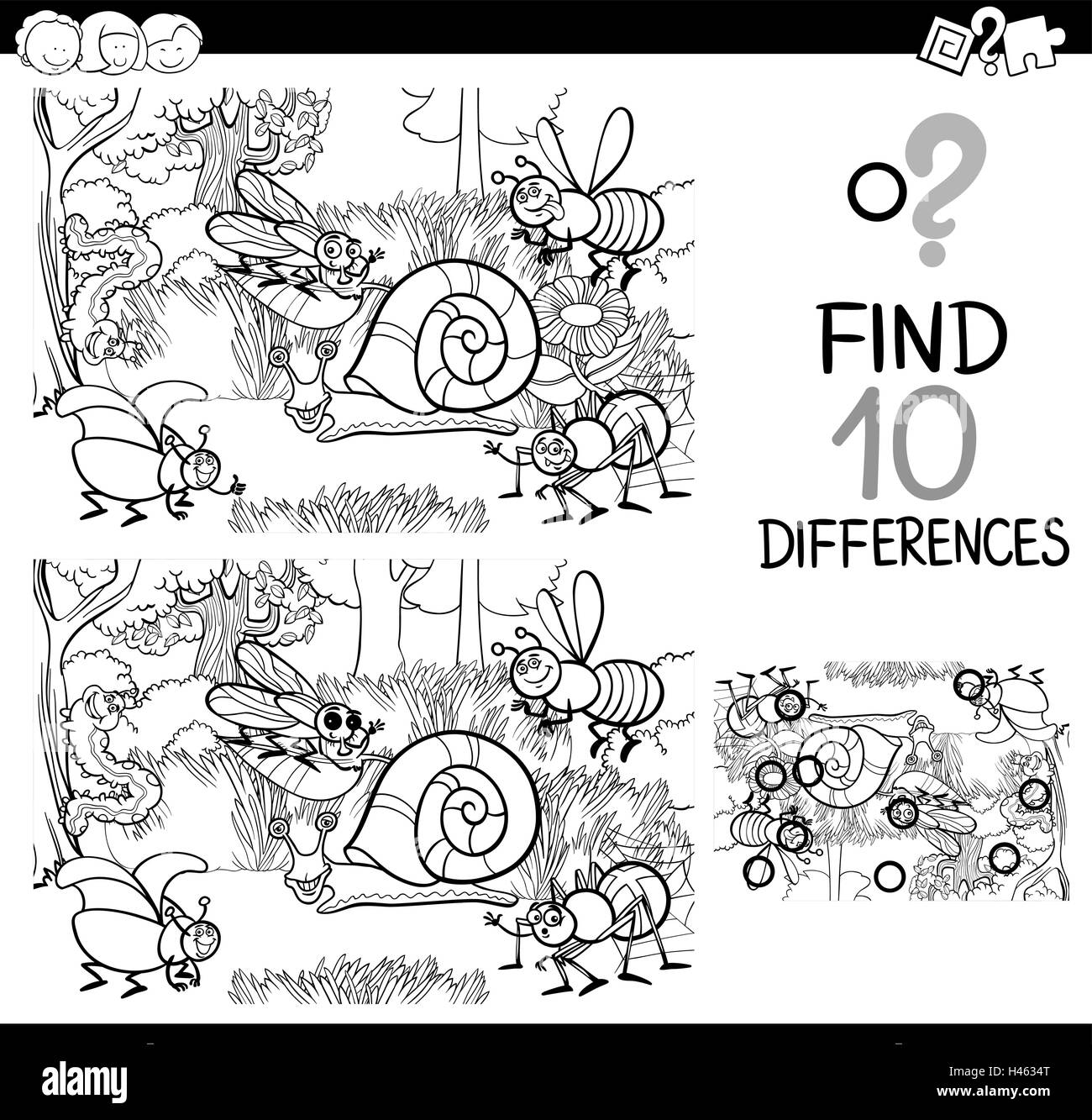 Black and White Cartoon Illustration of Finding Details Educational ...