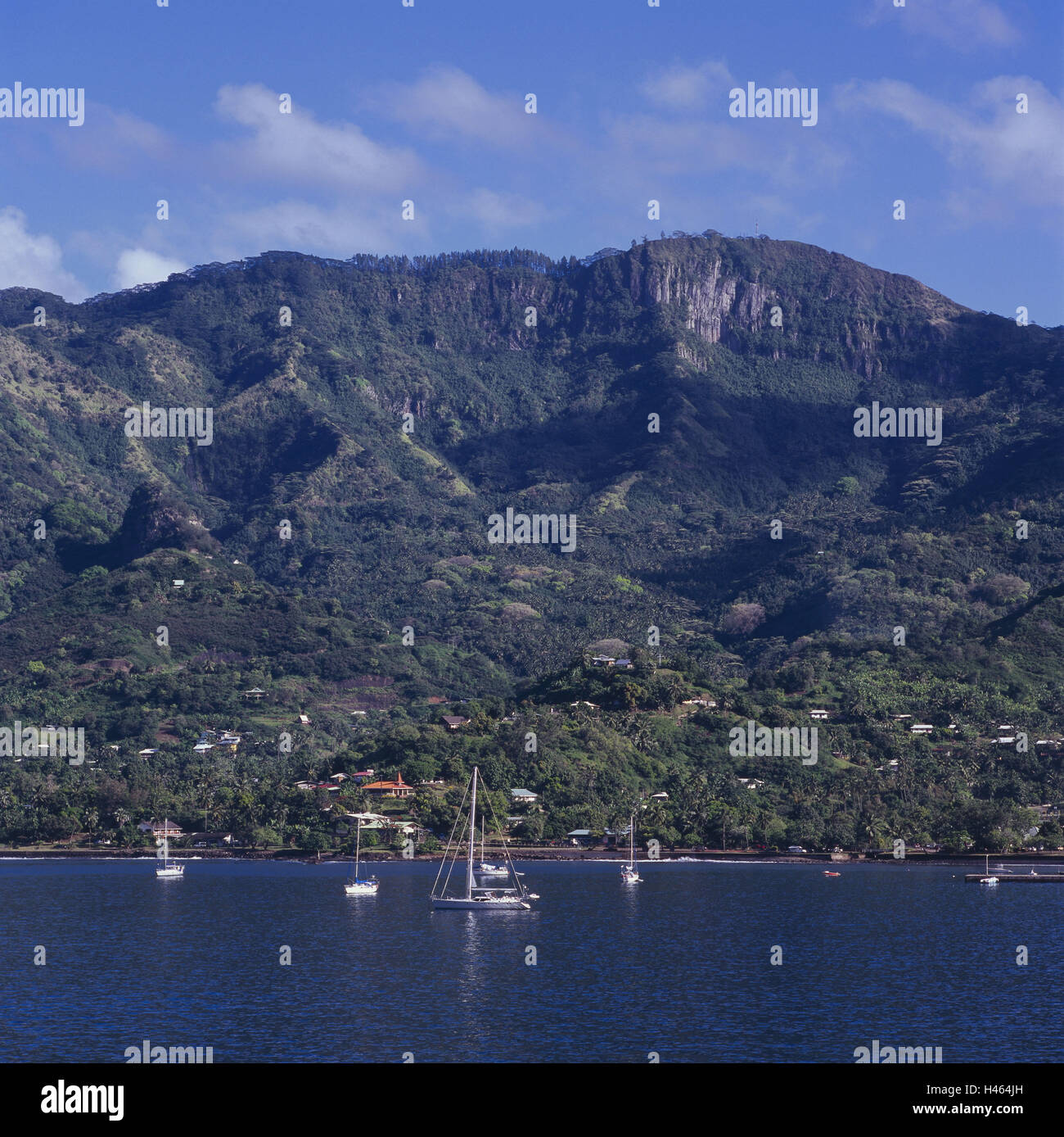 French Polynesia, Nuku Hiva, Taiohae, town view, harbour, coast ...