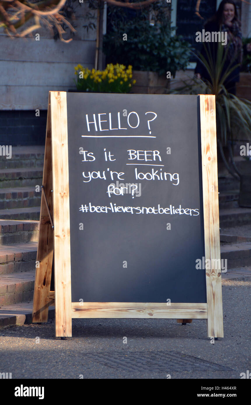 London, Uk, 17/03/ 2016, Humorous pub sign at Founders Arms on Thames ...