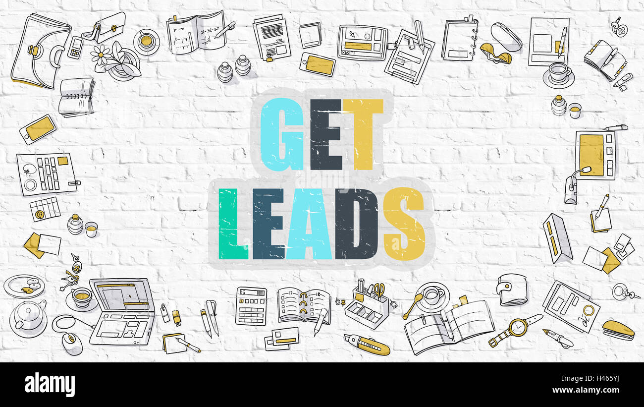 Multicolor Get Leads on White Brickwall. Doodle Style Stock Photo - Alamy