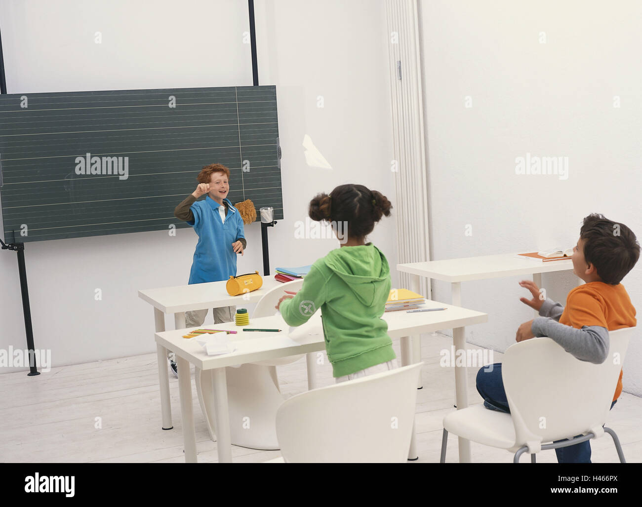 School, classroom, break, schoolboy, paper plane, throw, high-spirited ...